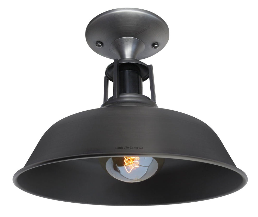 Vintage Retro Industrial Flush Mount Farmhouse Pewter Ceiling Light Sh